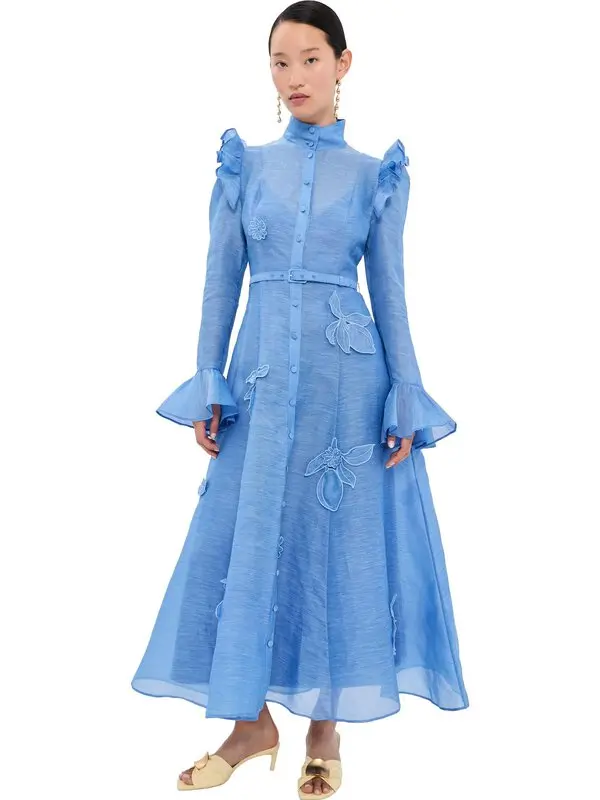 LEO LIN Katrina Applique Butterfly Sleeve Maxi Dress - Azure