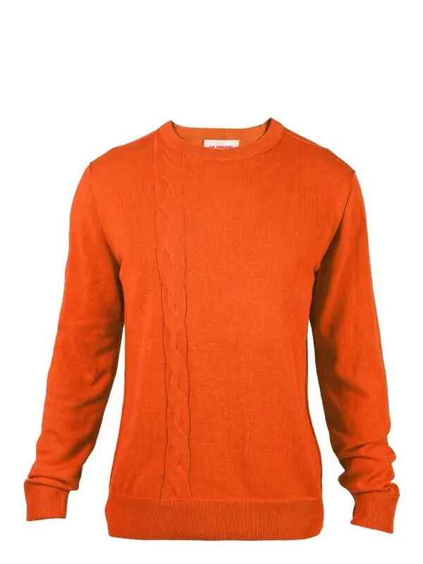 LA GRANNI Cable Knit Crewneck Sweater - Orange