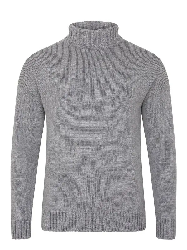 PAUL JAMES KNITWEAR Modern Submariner Roll Neck Merino Wool Jumper - Grey
