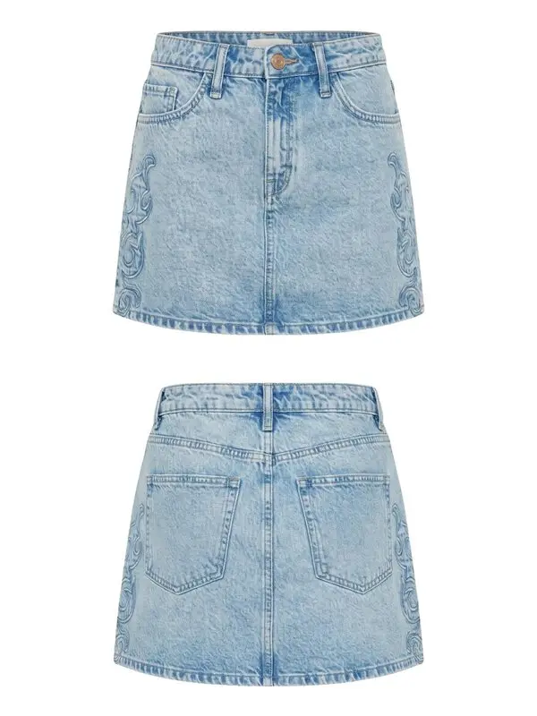 TRIARCHY DENIM INC. Marie" Mini Skirt In Moonwashed Ranchero Indigo - Blue