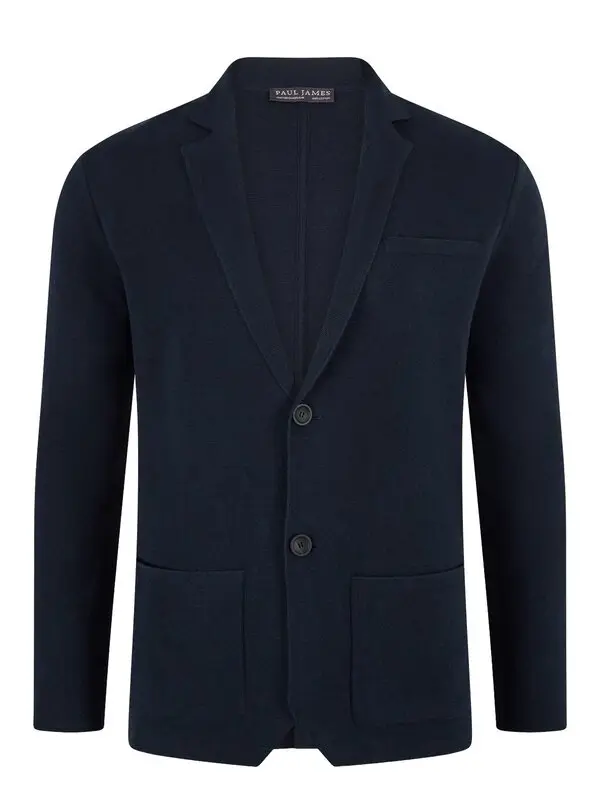 PAUL JAMES KNITWEAR Lightweight Cotton Corneliuss Formal Knitted Blazer Navy - Blue