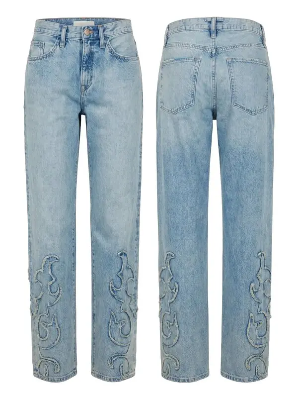TRIARCHY DENIM INC. Triarchy Denim Birkin Mid-rise Straight Leg Jeans In Moonwashed Ranchero Indigo - Blue