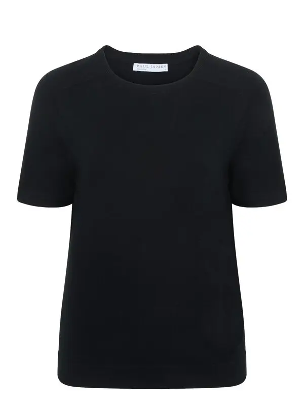 PAUL JAMES KNITWEAR Ultra Fine Cotton Casie Saddle Shoulder Knitted T-shirt - Black
