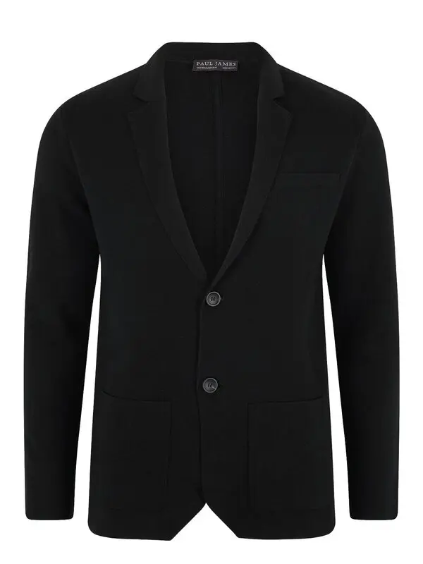 PAUL JAMES KNITWEAR Lightweight Cotton Corneliuss Formal Knitted Blazer - Black