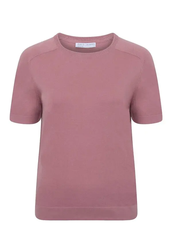 PAUL JAMES KNITWEAR Ultra Fine Cotton Saddle Shoulder Knitted T-shirt - Pink