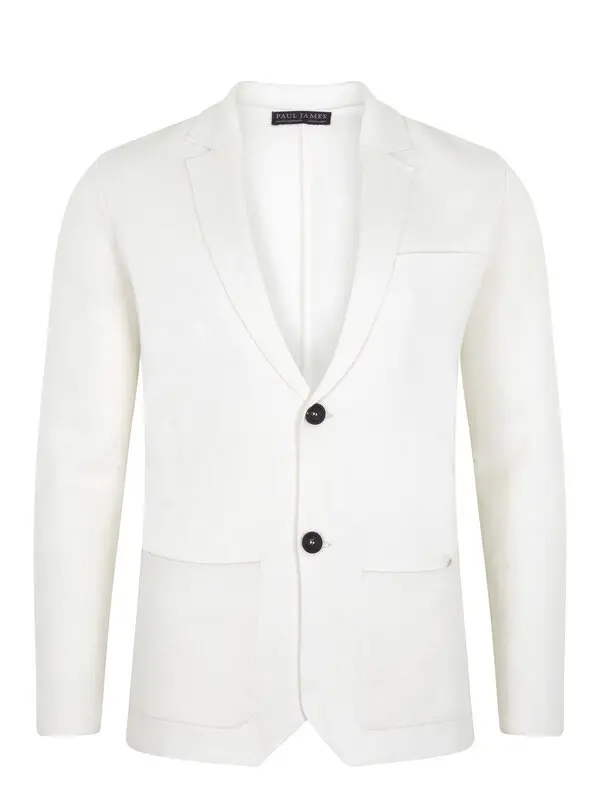 PAUL JAMES KNITWEAR Organic Cotton Linen Knitted Blazer - White