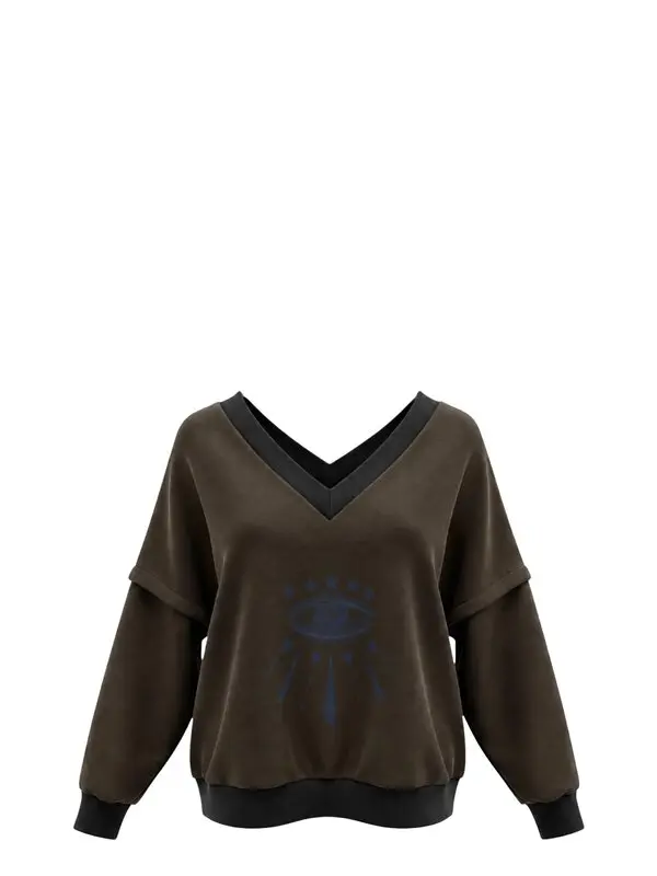 BEIRA Victoria V-neck Sweatshirt With Starry Eye Graphic - Green