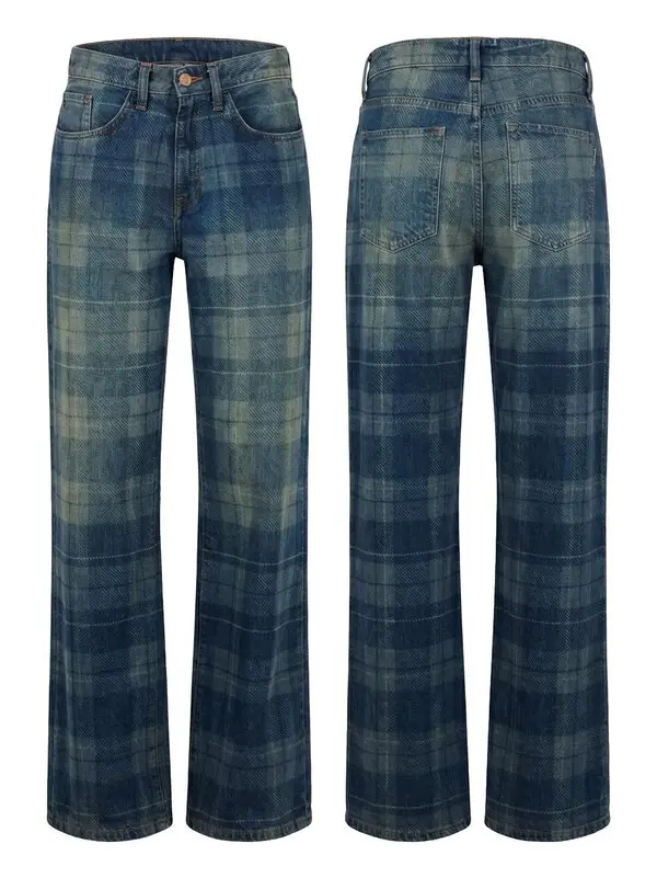 TRIARCHY DENIM INC. Sparrow Mid-rise Baggy Jean Tartan - Blue