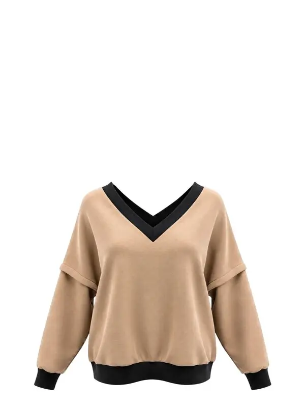 BEIRA Neutrals Victoria V-neck Sweatshirt - Beige