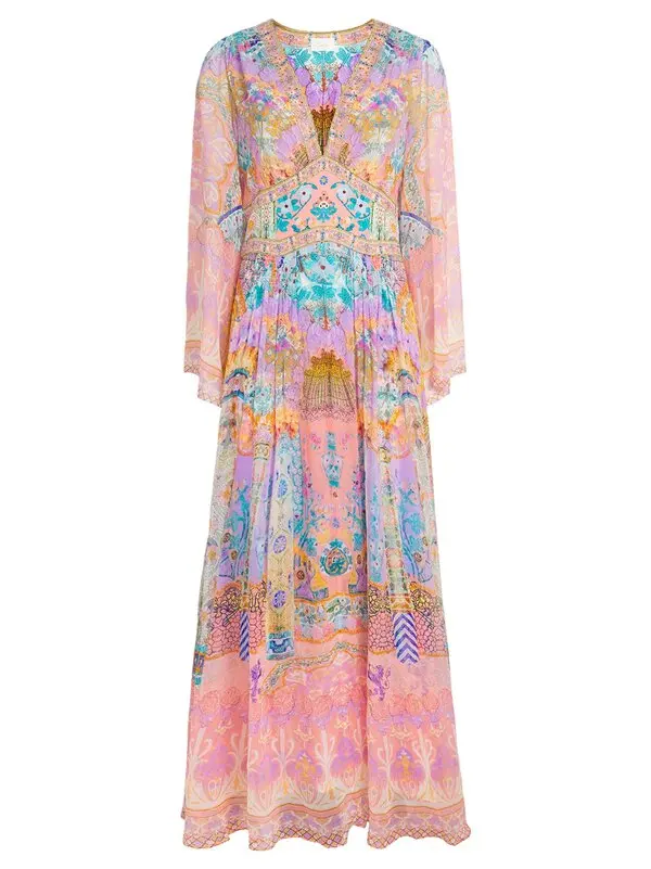 Camilla Silk Maxi Dress With Printed Design - Pink