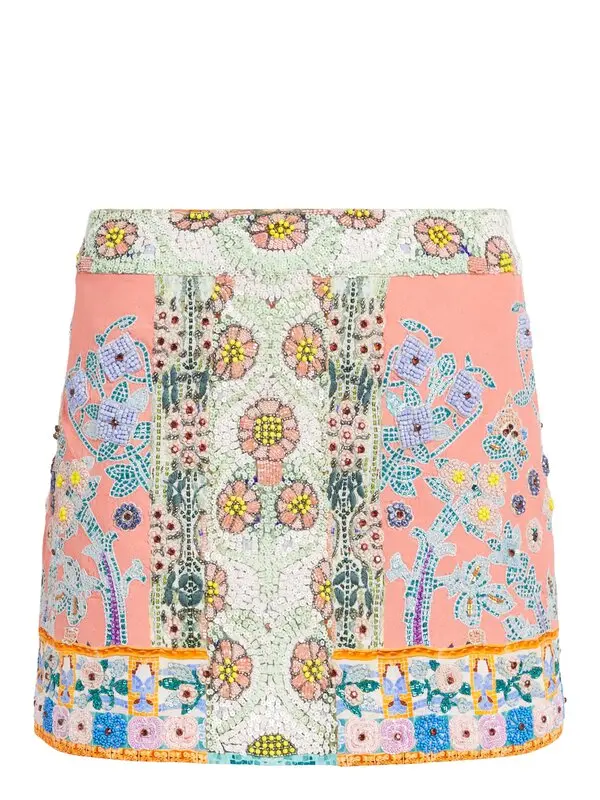 Camilla Embellished Silk Mini Skirt - Pink