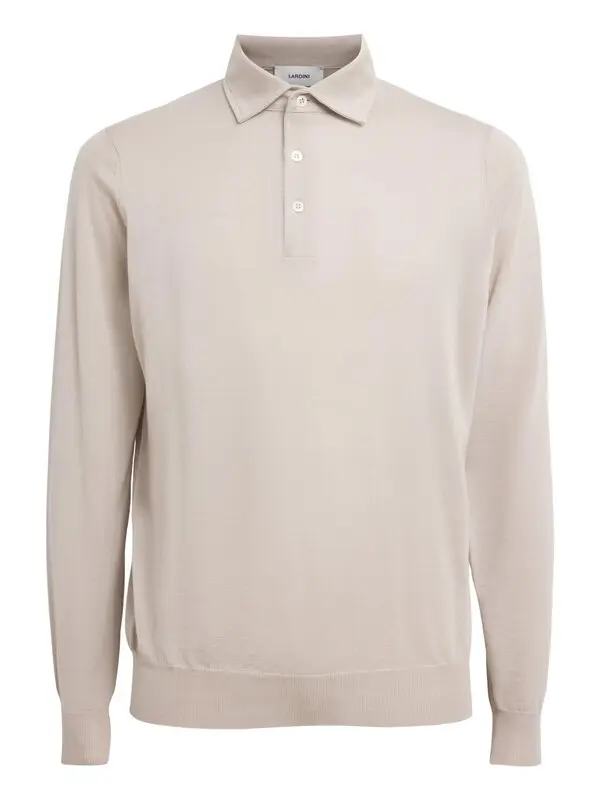 LARDINI Virgin Wool Long-sleeve Polo Shirt - Beige