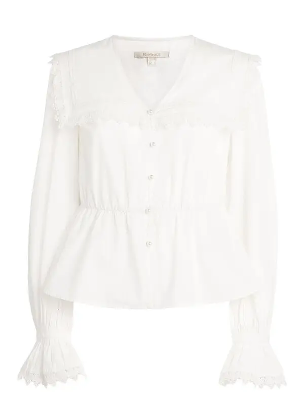 Barbour Cotton Tisbury Blouse With Sailor Collar And Peplum Hem - White
