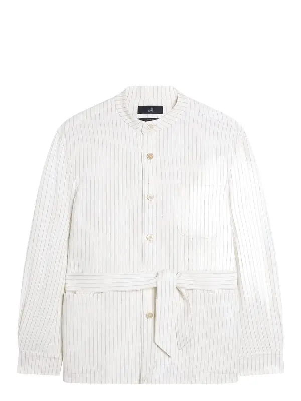 Dunhill Linen Pinstripe Belted Blazer - Ivory