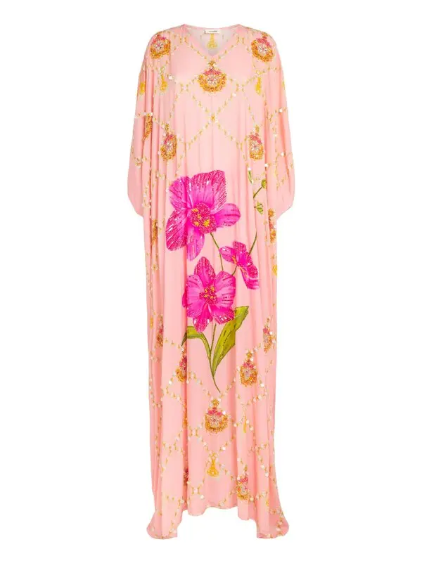 Verandah Embellished Orchard Kaftan Maxi Dress - Pink