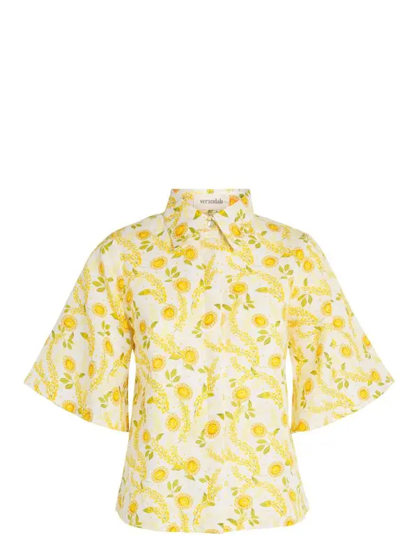 Verandah Cropped Linen-cotton Floral Shirt - Yellow