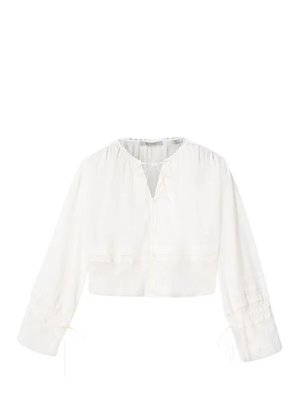 ALLSAINTS Organic Cotton Lace Trimmed Cropped Blouse - White