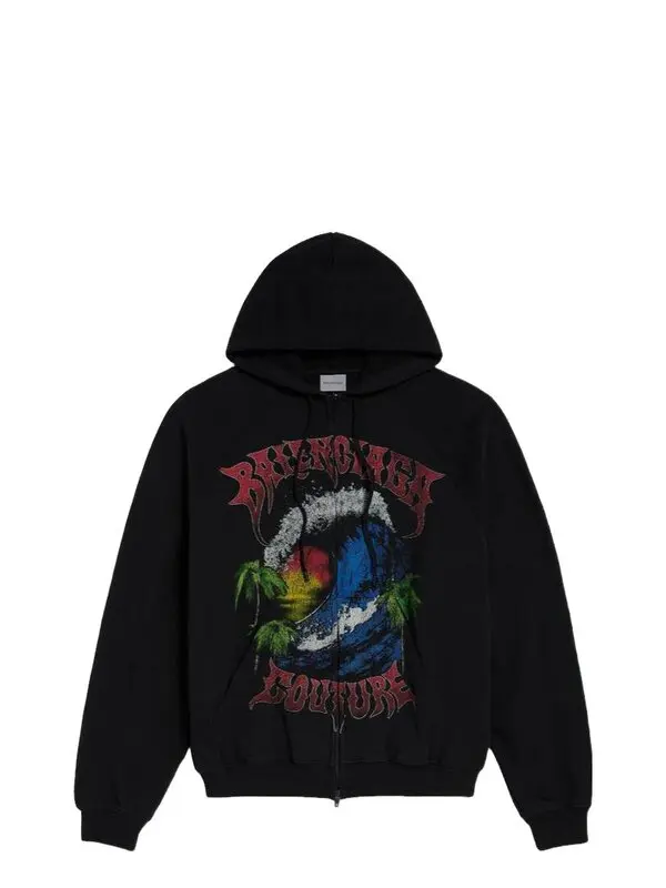 Balenciaga Vintage Surfer Zip-up Hoodie - Black