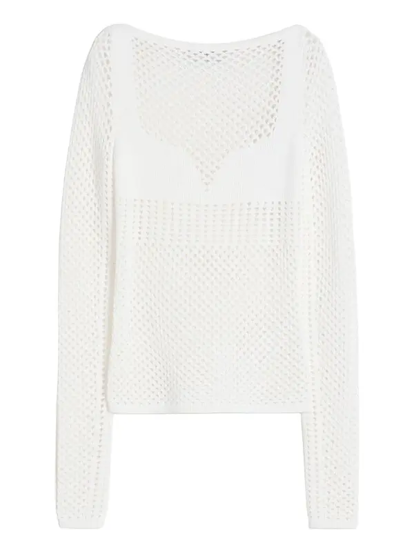 Sportmax Boat-neck Slim Fit Sweater With Contrast Stitching And Ribbed Panels - White