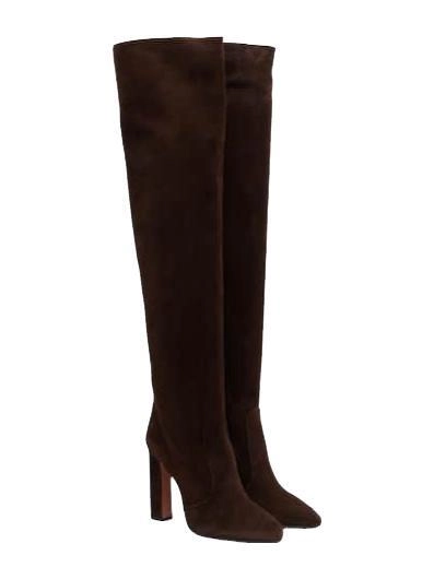 AQUAZZURA Handmade Suede Over The Knee Boots - Black