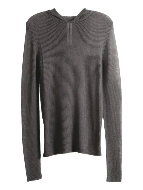 Rick Owens Sheer Ribbed Hooded Knitted Top - Black