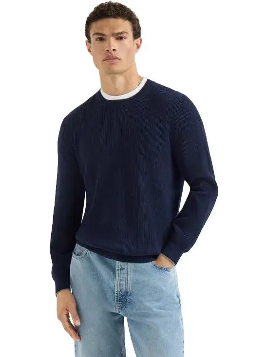Brunello Cucinelli Cashmere English Rib Sweater - Navy Blue
