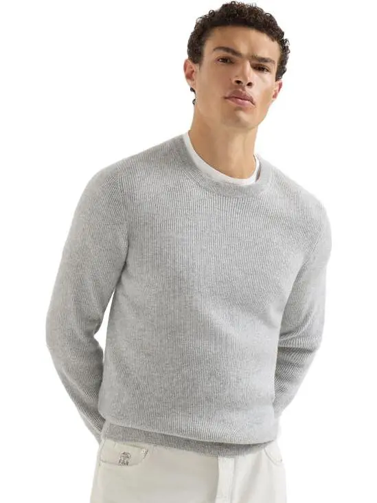 Brunello Cucinelli Cashmere English Rib Sweater - Pebble