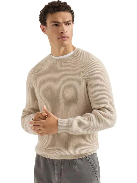 Brunello Cucinelli Cashmere English Rib Sweater With Raglan Sleeves - Sand