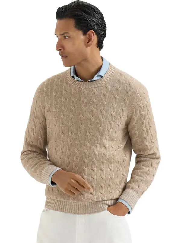 Brunello Cucinelli Cashmere Vanisé Cable Knit Sweater - Brown