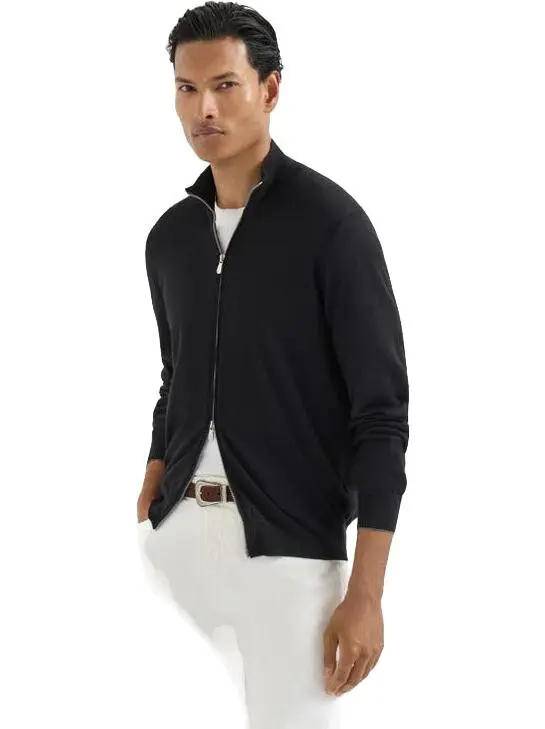 Brunello Cucinelli Cashmere And Silk Lightweight Zip Cardigan - Black