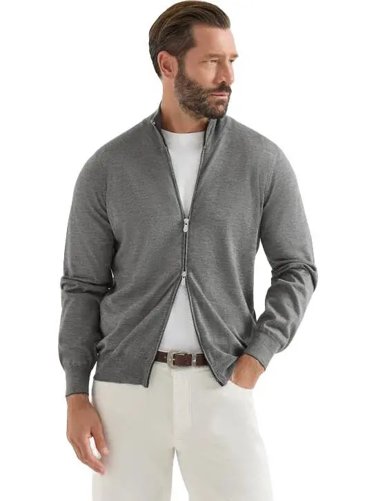 Brunello Cucinelli Cashmere And Silk Lightweight Zip Cardigan - Dark Grey