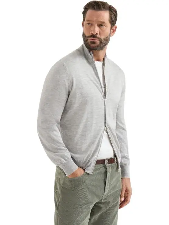 Brunello Cucinelli Cashmere And Silk Lightweight Zip Cardigan - Pebble
