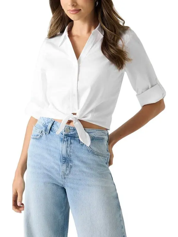 Guess Reeya Tie Front Poplin Shirt - White
