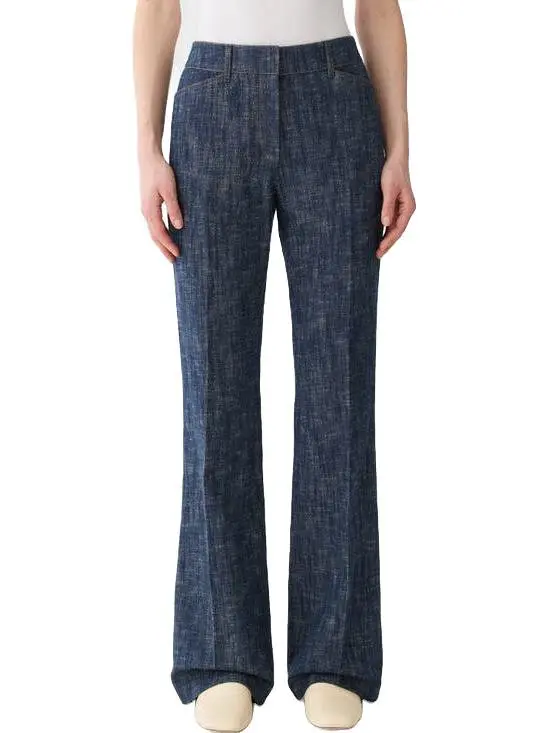 Lafayette 148 New York Cotton & Linen Flare Leg Pants - Indigo