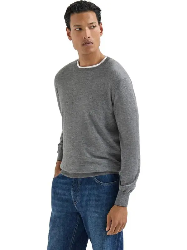 Brunello Cucinelli Cashmere And Silk Lightweight Crewneck Sweater - Dark Grey