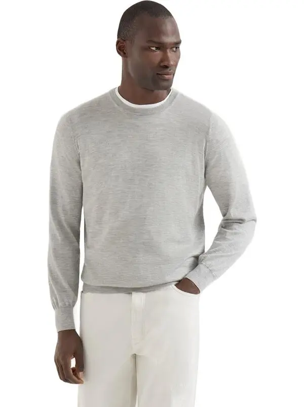 Brunello Cucinelli Cashmere And Silk Lightweight Crewneck Sweater - Pebble