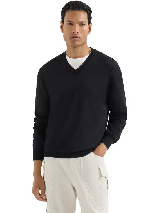 Brunello Cucinelli Cashmere And Silk V-neck Sweater - Black