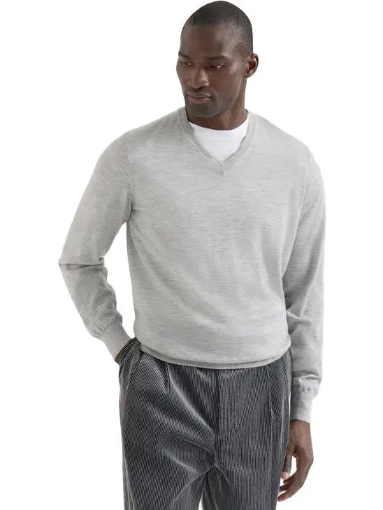 Brunello Cucinelli Cashmere And Silk V-neck Sweater - Pebble