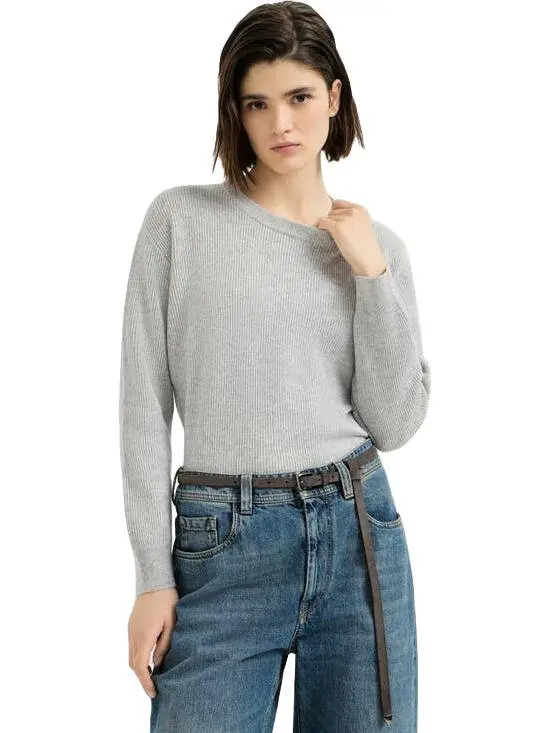 Brunello Cucinelli Cashmere English Rib Sweater With Monili - Light Grey