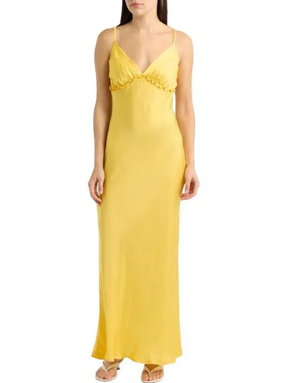 Deluc Trevi Sleeveless Satin Maxi Dress With Frills - Yellow