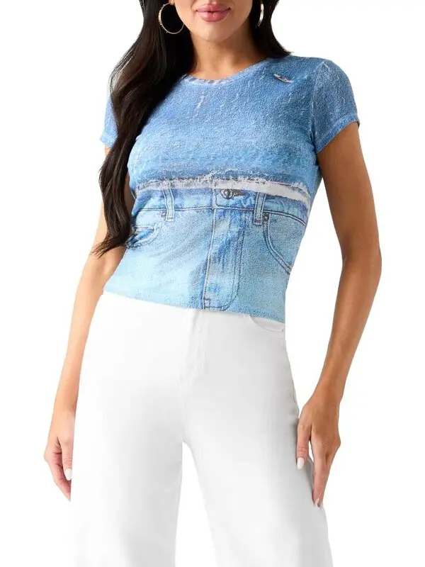 Guess Denim Graphic Crewneck T-shirt - Blue Multi