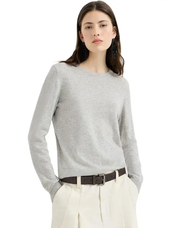 Brunello Cucinelli Cashmere Sweater With Monili - Light Grey
