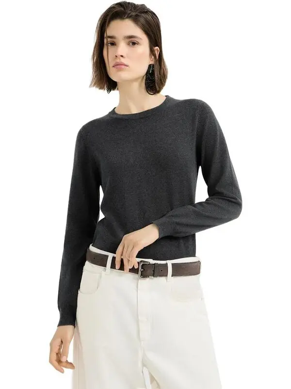 Brunello Cucinelli Cashmere Sweater With Monili - Lignite