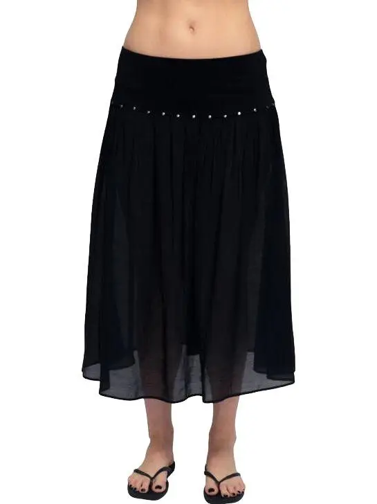 FIND ME NOW Yuna Midi Skirt With Stud Accents - Black