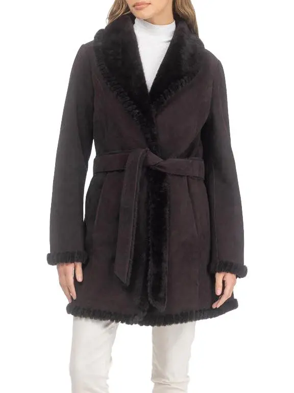 Gorski Genuine Shearling Stroller With Whipstitch Trim - Dark Brown