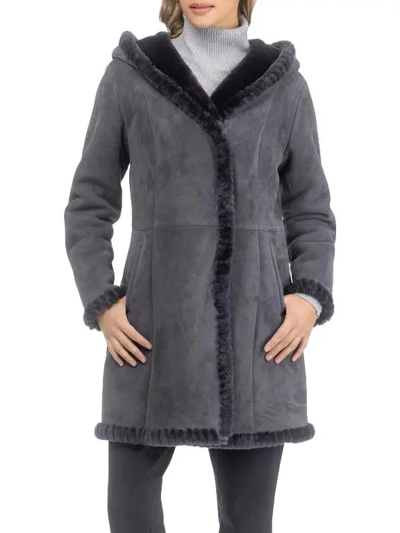 Gorski Genuine Shearling Parka With Whipstitch Trim - Anthracite