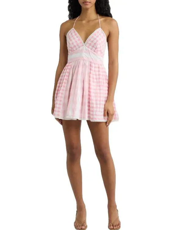 LoveShackFancy Arletta Gingham Halter Mini Dress - Watermelon Waves
