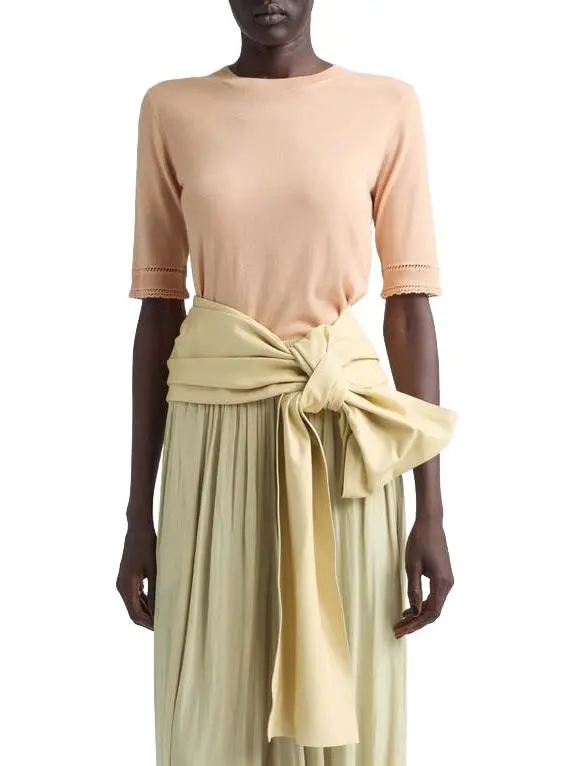 Chloé Lace Trim Short Sleeve Wool Sweater - Tender Peach