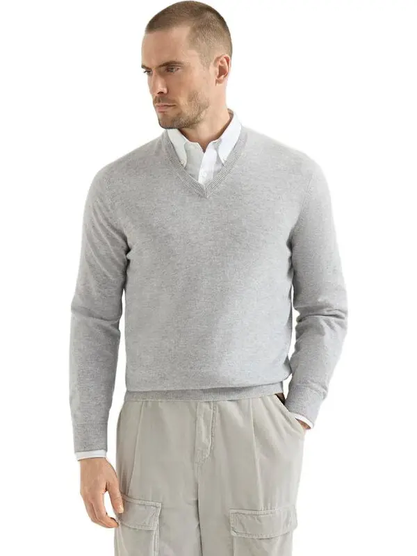 Brunello Cucinelli V-neck Cashmere Sweater - Pebble