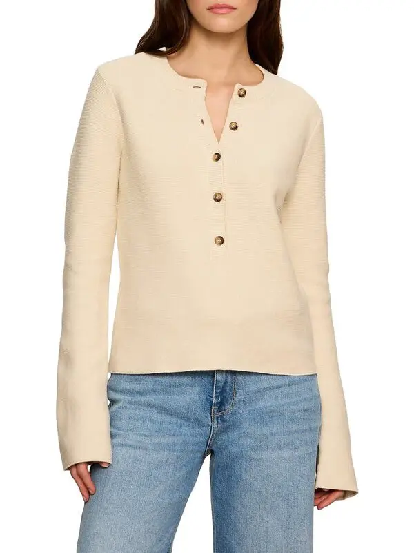 Sanctuary Striped Henley Sweater - Bone White